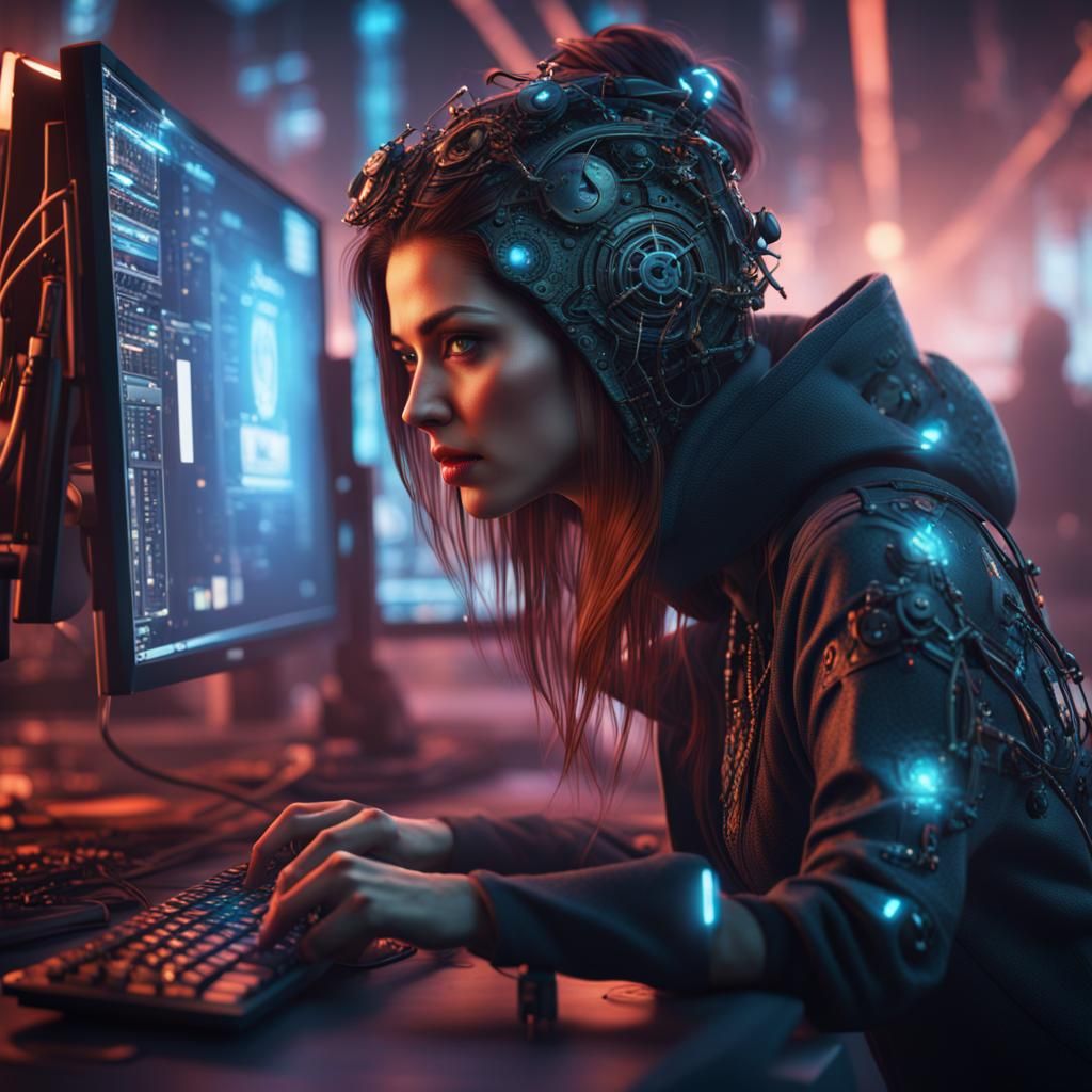 Beautiful woman computer hacker - AI Generated Artwork - NightCafe Creator