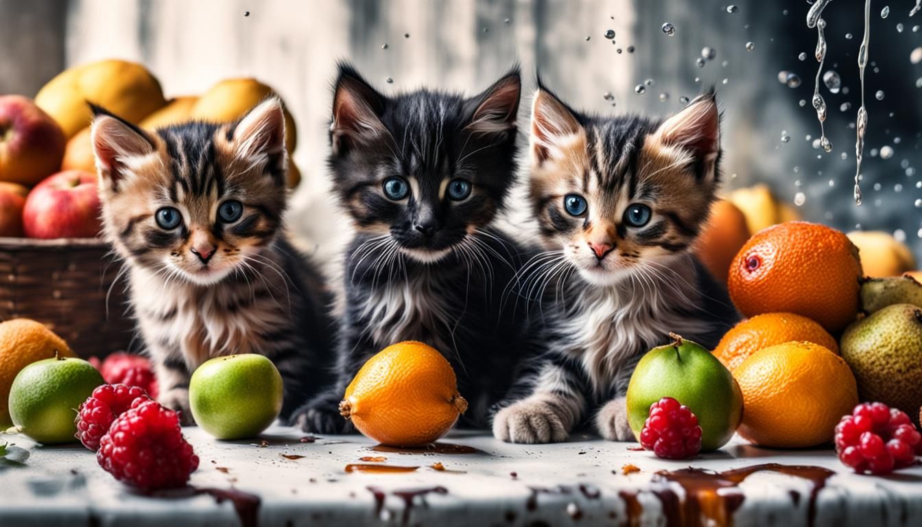 kittens and splashed fruits - AI Generated Artwork - NightCafe Creator