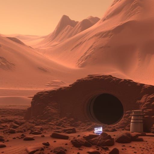 Computer on, a desk in, a tunnel on, mars - AI Generated Artwork ...