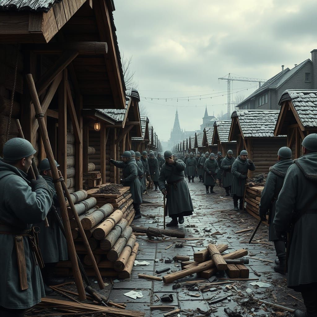 Medieval Soldiers Build Cabins for Homeless City R... - AI Art