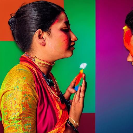 an image in which sister putting seven colored tika on brother's ...