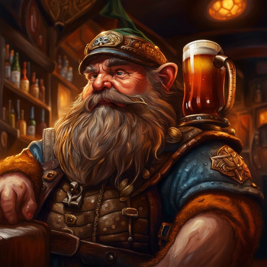 Dwarf in a pub with big beer - AI Generated Artwork - NightCafe Creator