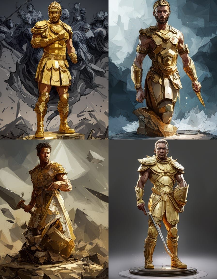 trophy made of gold gladiator statue, with crystals and diamonds, front ...