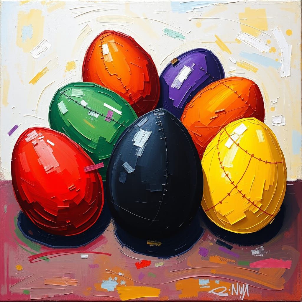 Colored Eggs - Vibrant Abstract Eggs in Dynamic Arrangement