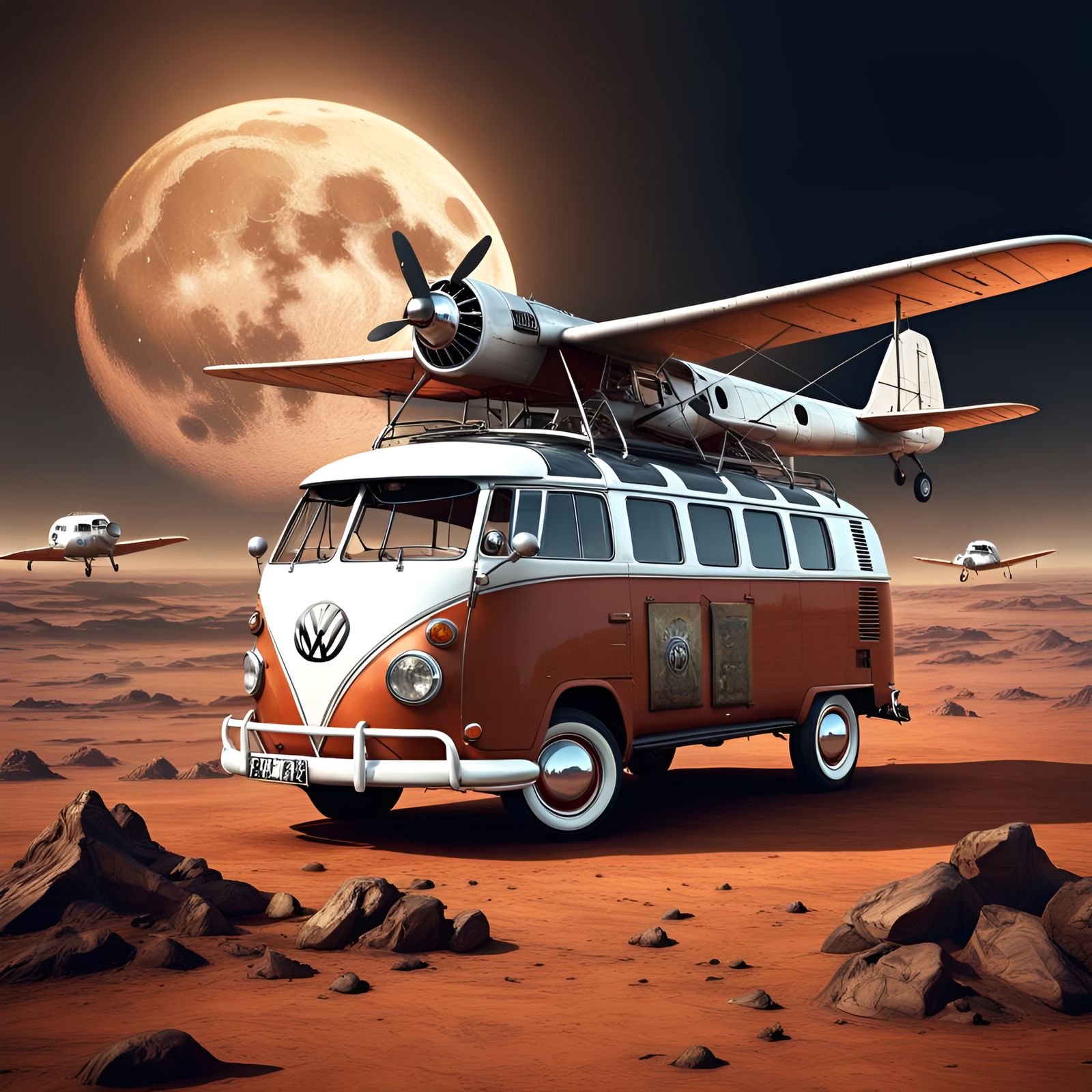 "VW Vintage Kombi on the planet mars. steampunk. - AI Generated Artwork ...