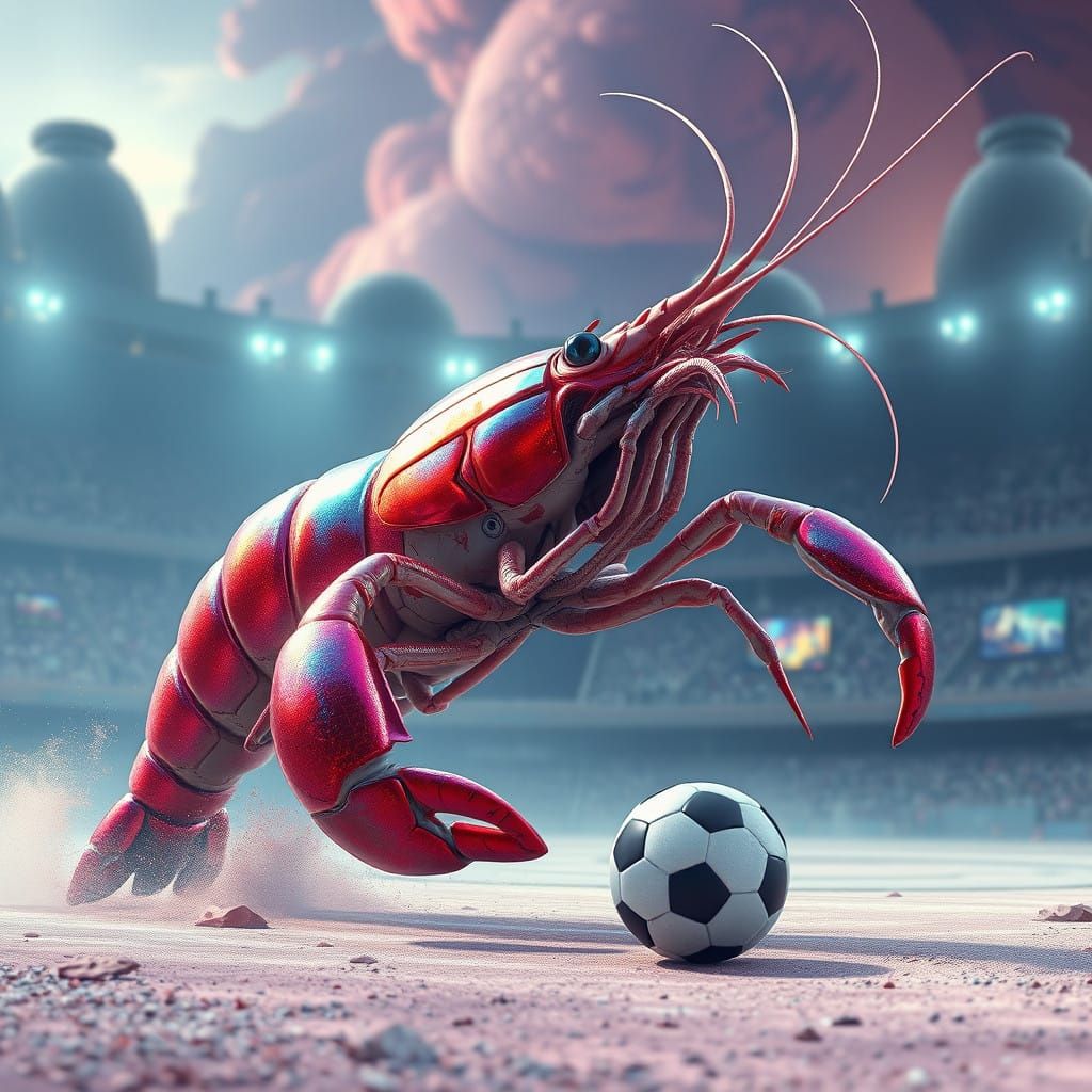 shrimp playing soccer - Colossal Shrimp Plays Futuristic Soc...