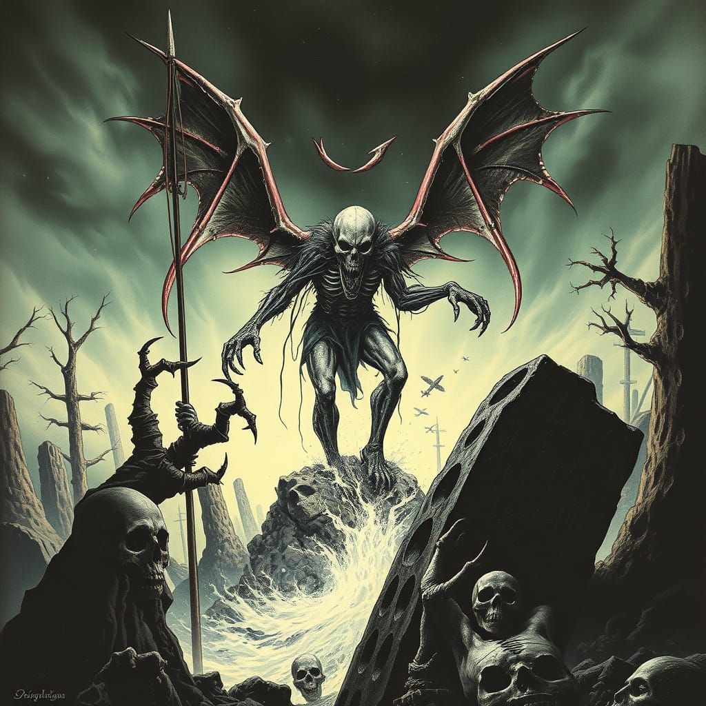 Macabre Dark Fantasy Metal Demon Rises - AI Art
