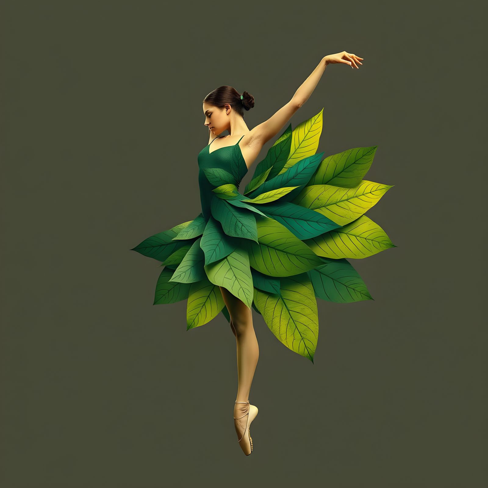 A Woman in Cubist Leaf Ballet Position - AI Art