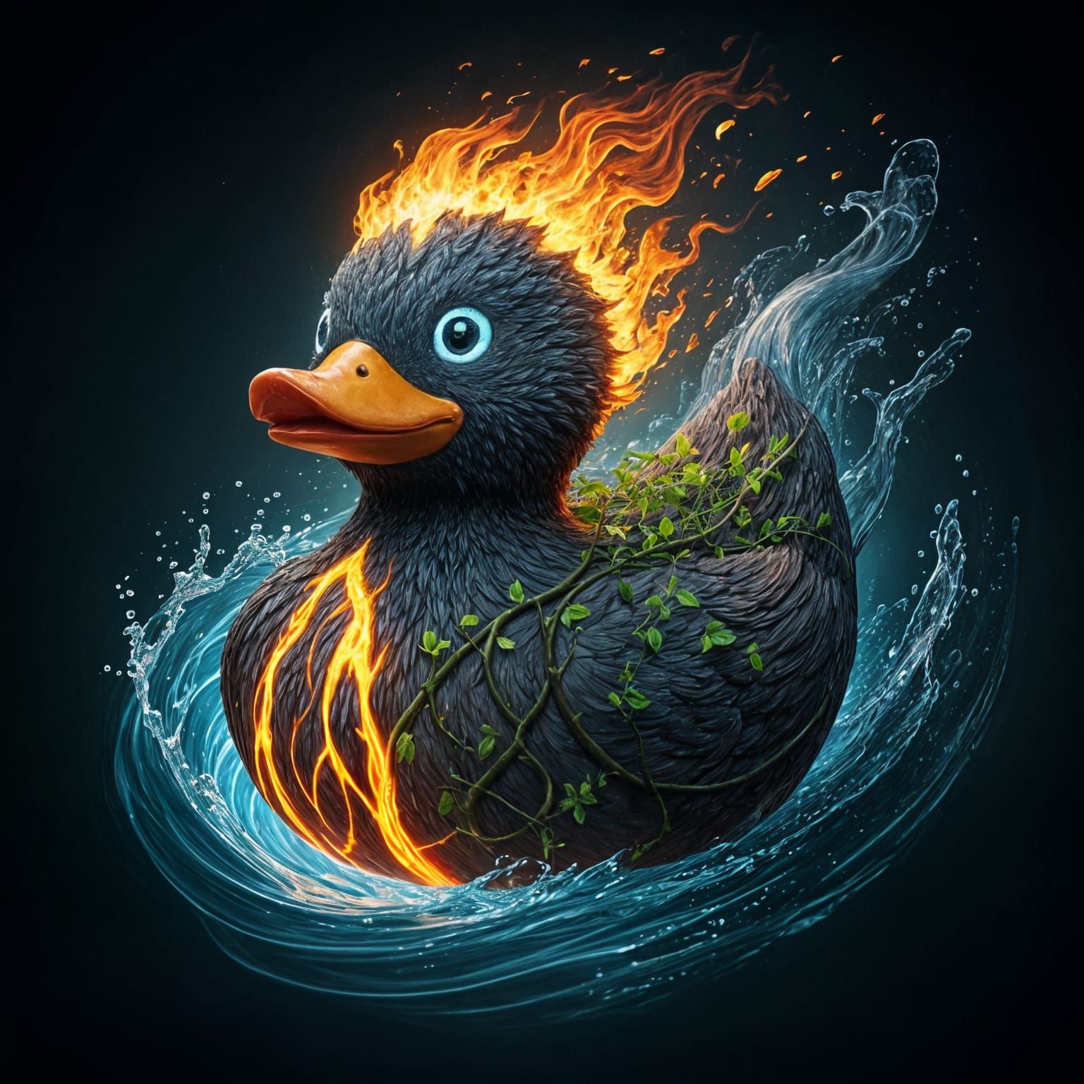 Elemental Duck - fire, water, earth, and air.