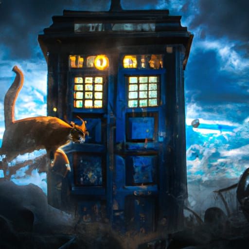 Orange cat steals the TARDIS - AI Generated Artwork - NightCafe Creator