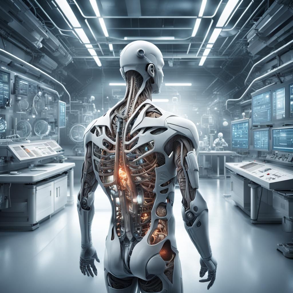 science on a human body in a futuristic laboratory, masterpiece, ultra ...