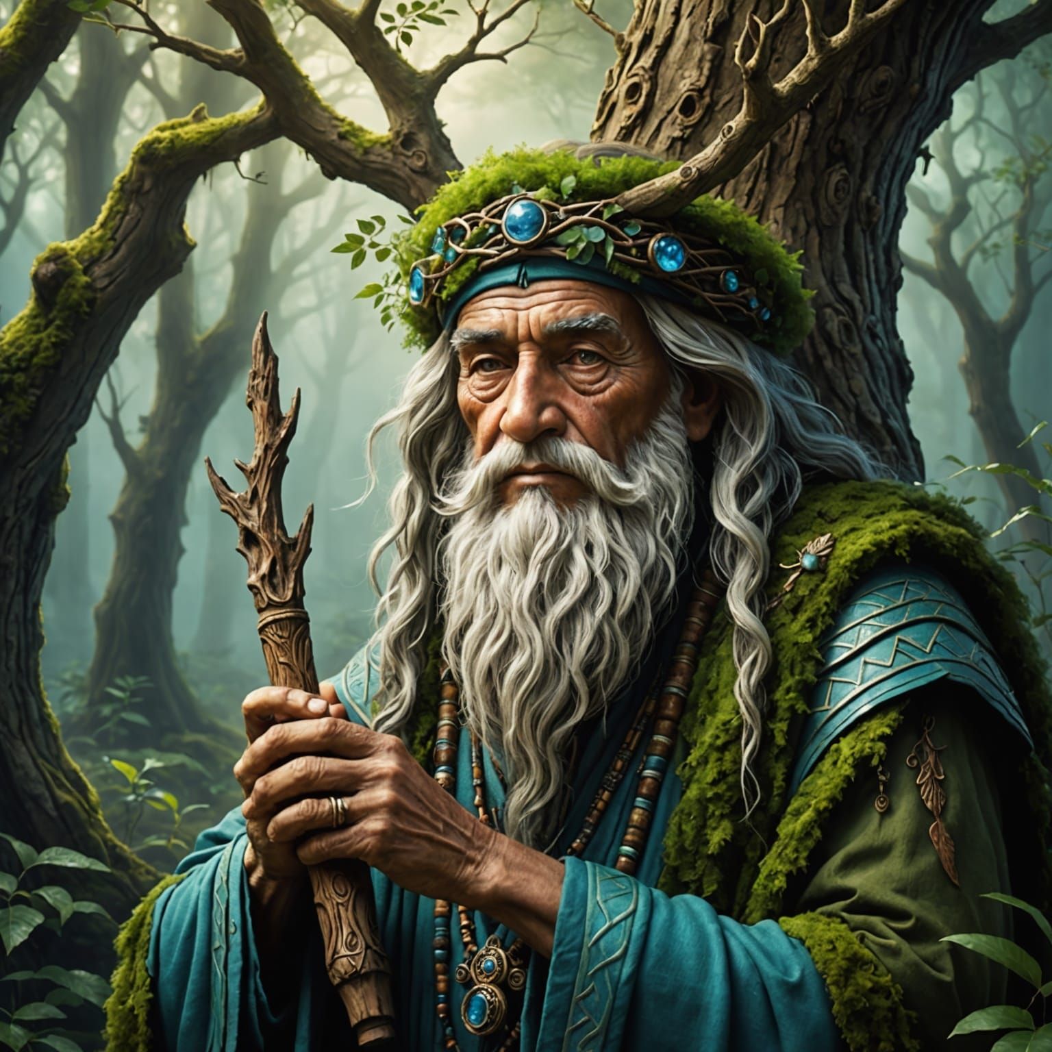 strong and old wise man spirit with an enchanted flutewise tree spirit ...