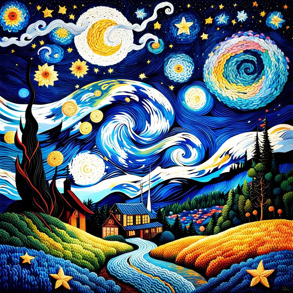 magical Knitted Land Starry Night abstract Expressionism، A highly ...