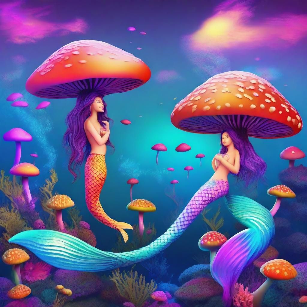 Mermaids eating psychedelic mushrooms v1.1 - AI Generated Artwork ...