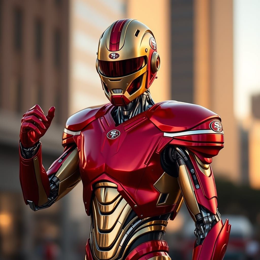 Heroic Cylon in Red and Gold, San Francisco Citysc... - AI Art