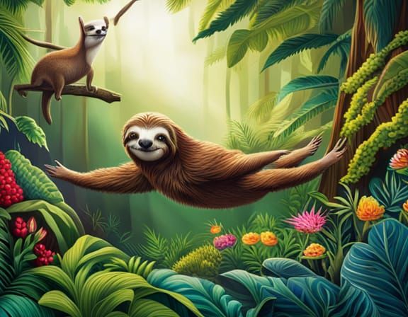 Sloth 🦥 falling from its tree - AI Generated Artwork - NightCafe Creator