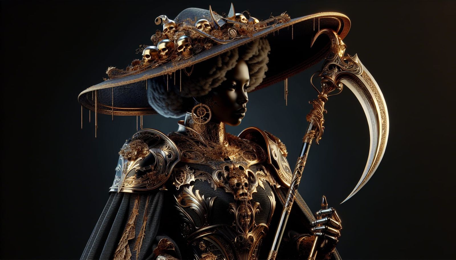 Golden Ebony Scythe Witch - AI Generated Artwork - NightCafe Creator