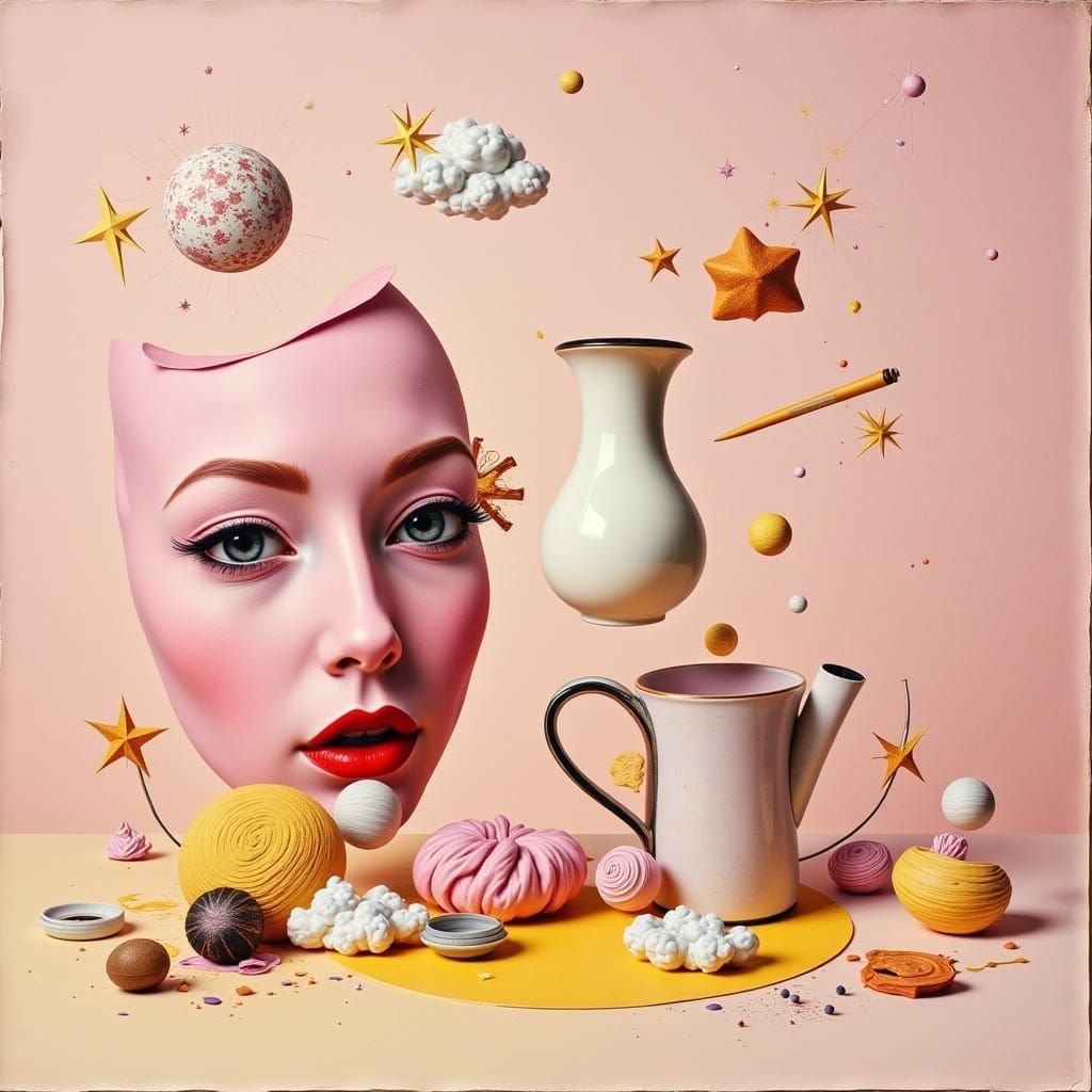 Dada style art,, dadaism, pastel colors, airbrush