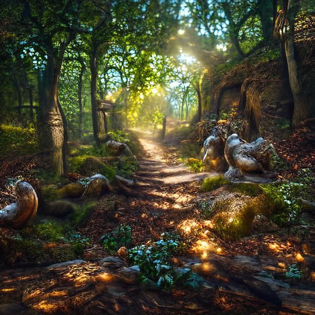 Peaceful sunlit woodland path beautifully lit Ferdinand Knab (3) [8K 3D ...
