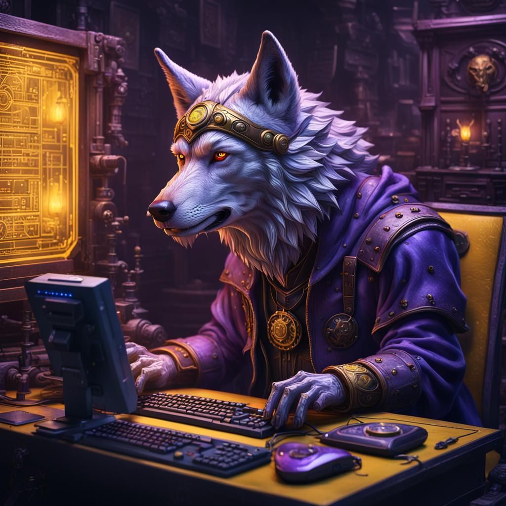 anthropomorphic wolf programming computer - AI Generated Artwork ...