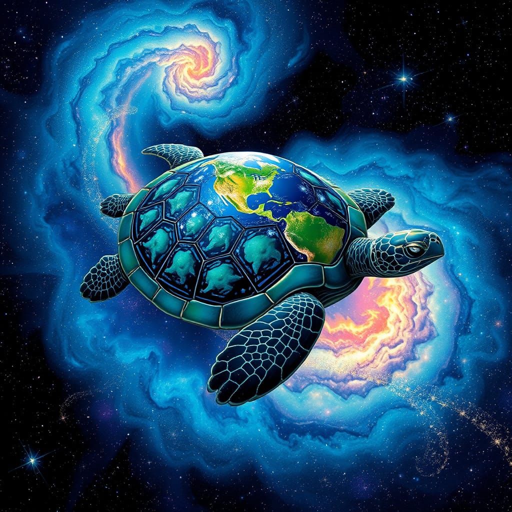 Surreal Cosmic Turtle Glides Through Space with Ea... - AI Art