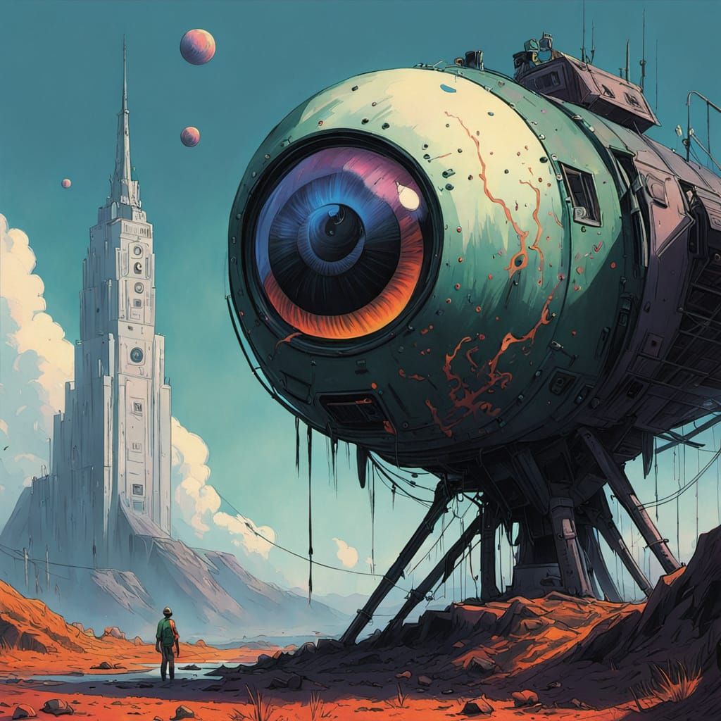 1950's Sci-Fi Land - Vibrant Cosmic Eyeball in Dynamic Stree...