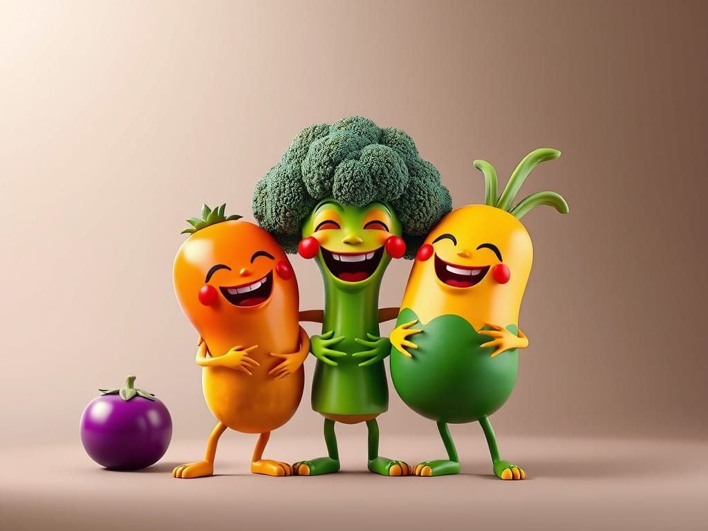 a group of three cartoon fruits and vegetables