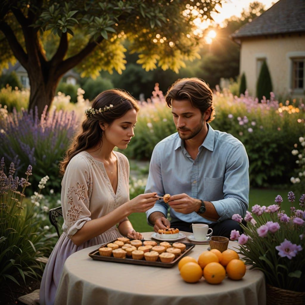 Warm Summer Evening Romance Captured in Golden Lig... - AI Art