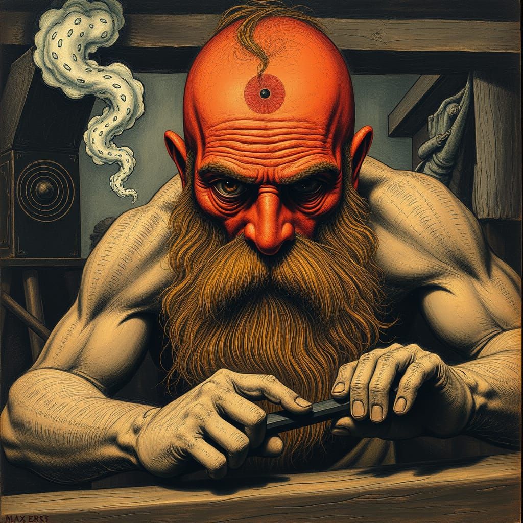 Surrealist Cyclops Forges Iron in Ancient Forge - AI Art