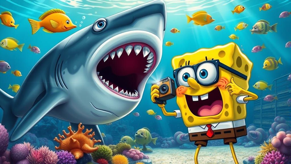 Frightened Sponge-bob Captures a Breathtaking Unde... - AI Art