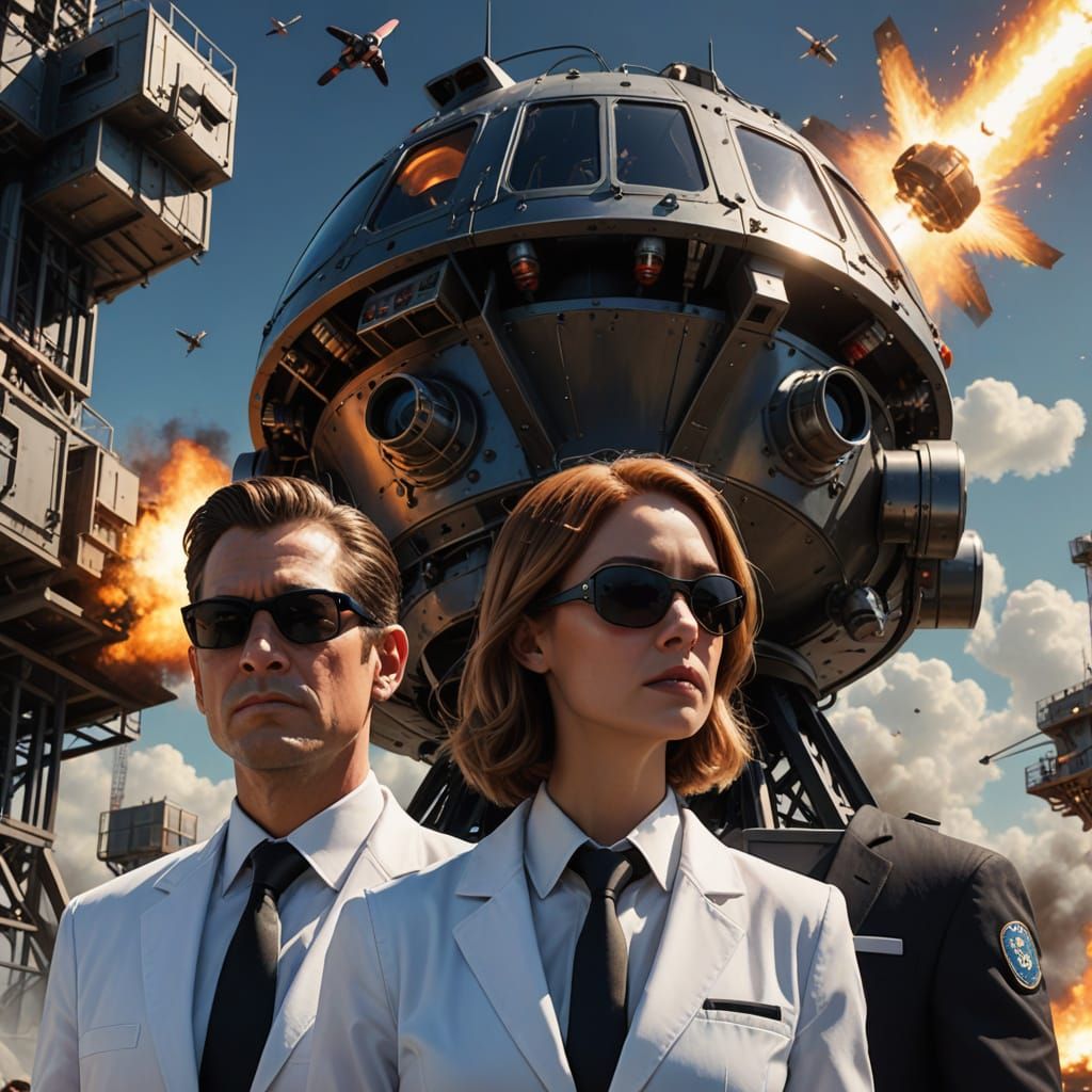 Agent J (Will Smith with a birdhouse over his head) and Agent K (Tommy Lee Jones) from Men in ...