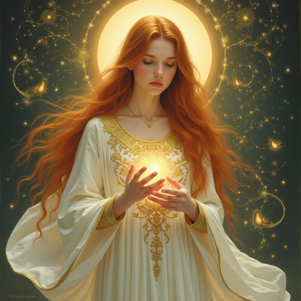 Divine Priestess Weaves Golden Magic with Healing ... - AI Art