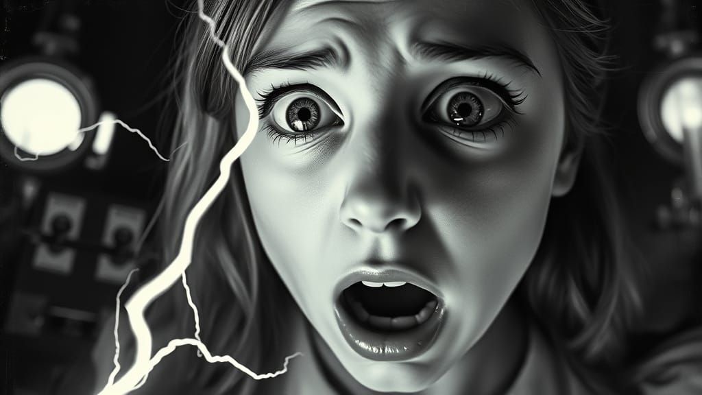 Distressed, high-contrast, monochrome portrait of Alice in Wonderland ...