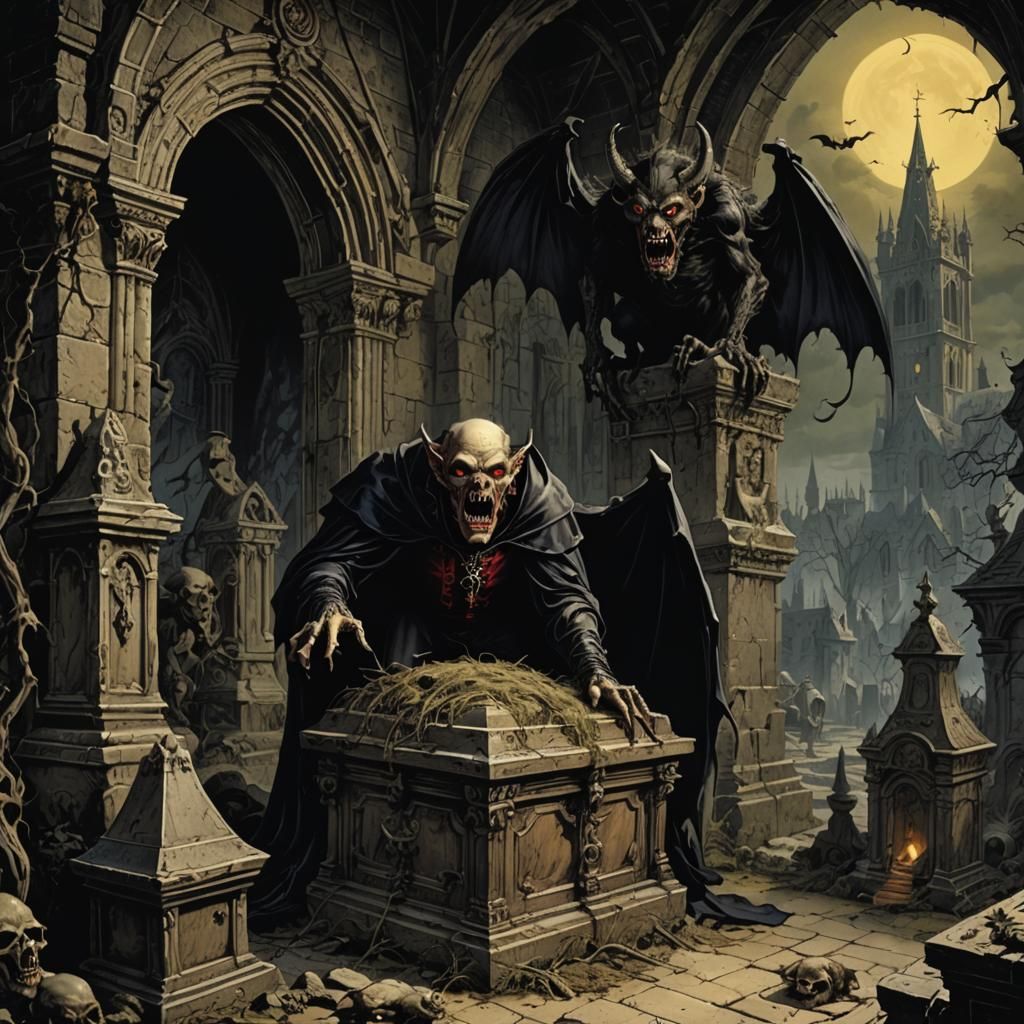 16th century Europe (vampire:1.2); nest; coffins tombs (demon beast:1.3 ...