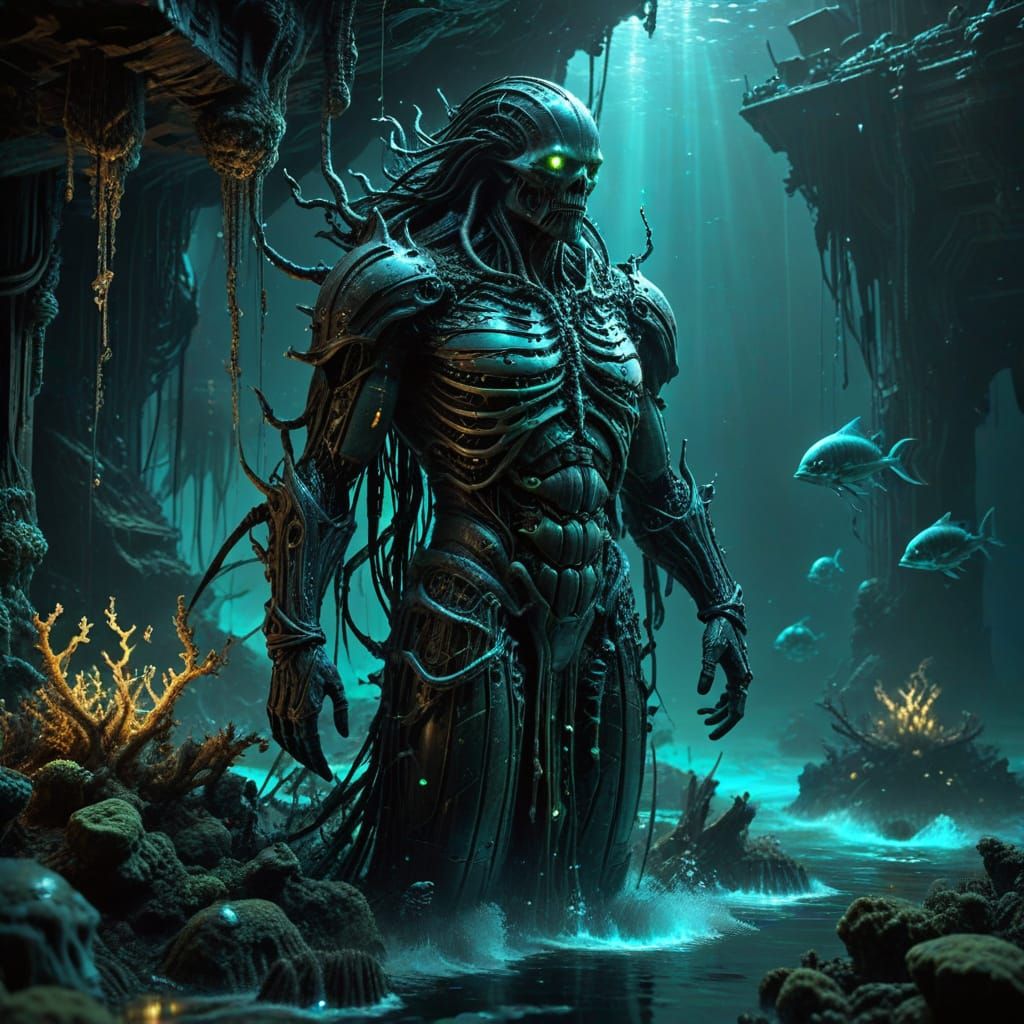 Gothic Ocean Deity Rises from the Deep in Iridesce... - AI Art