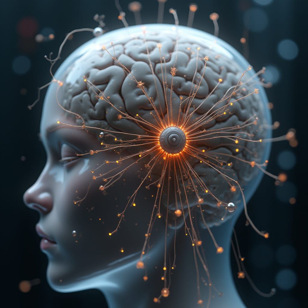 Neural Interface Chip Embedded in Human Brain in F... - AI Art