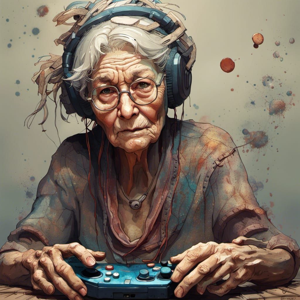 Older Woman Playing a Video Game - AI Generated Artwork - NightCafe Creator