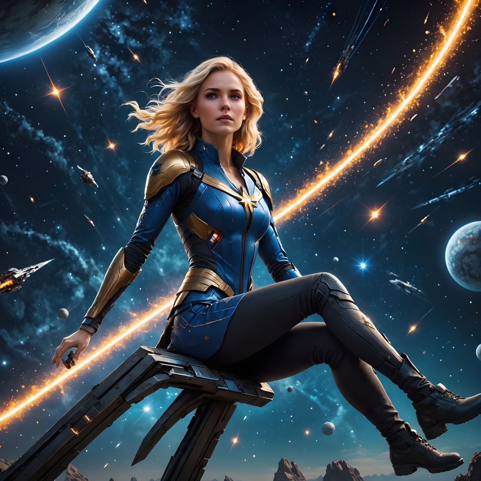 Traveling into Space - Aurora Goddess on a Celestial Comet