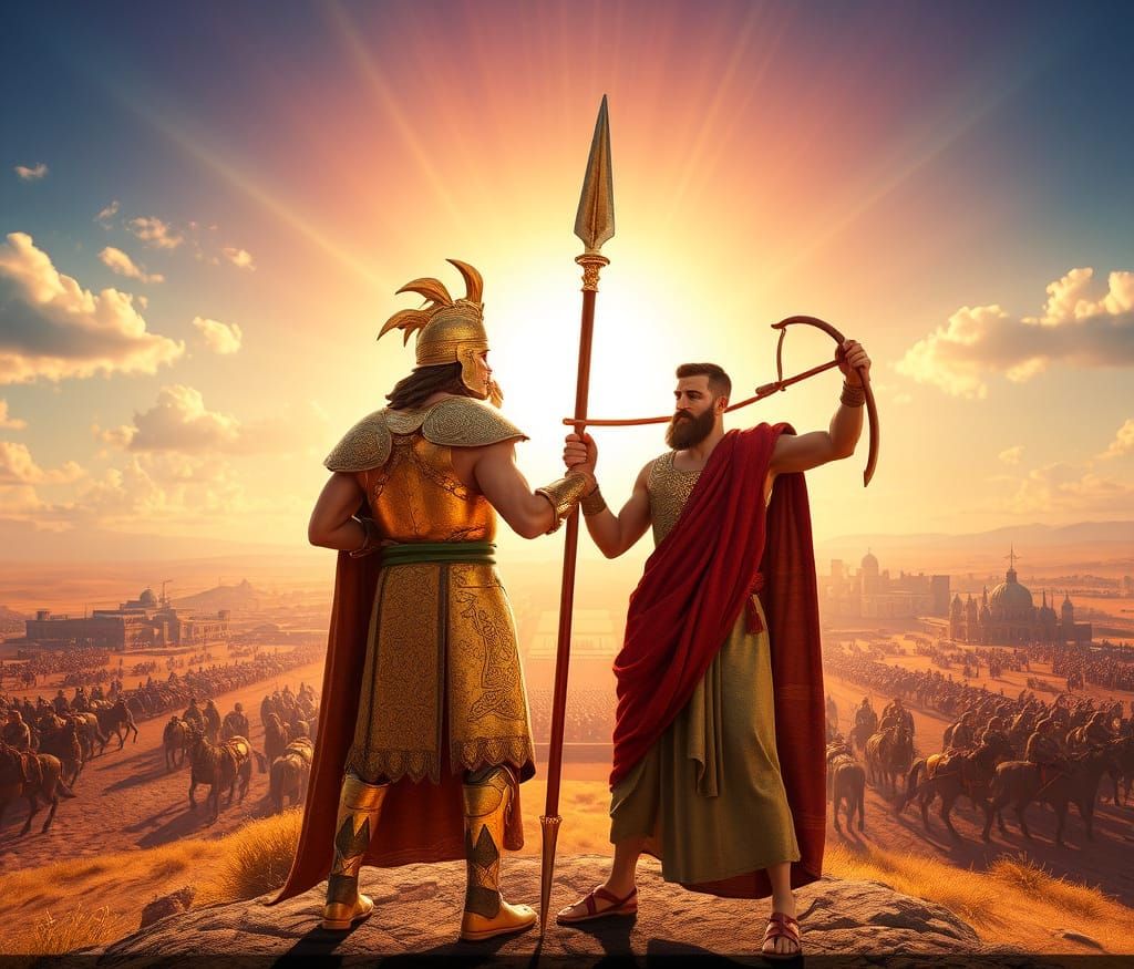 Epic Biblical Confrontation: King Saul and King Da... - AI Art