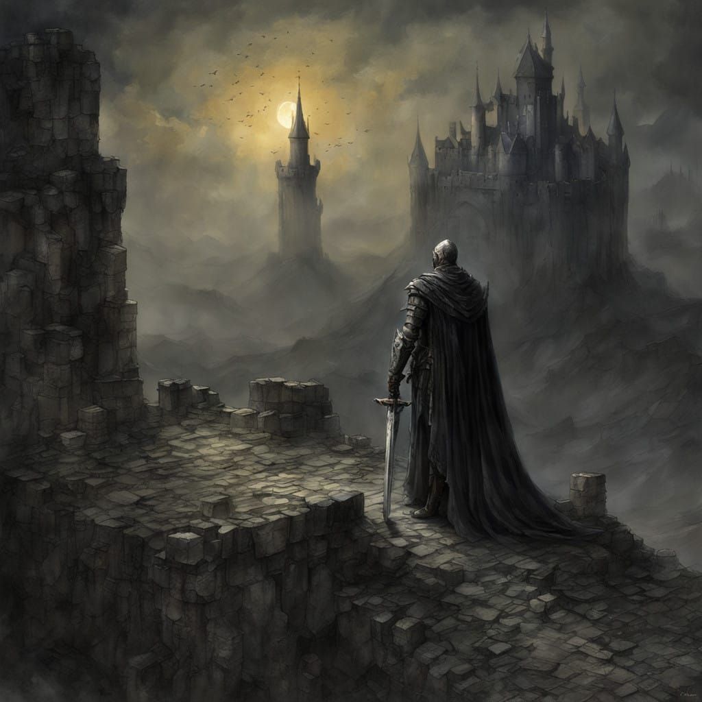 Ethereal Knight Under Starless Sky - AI Art