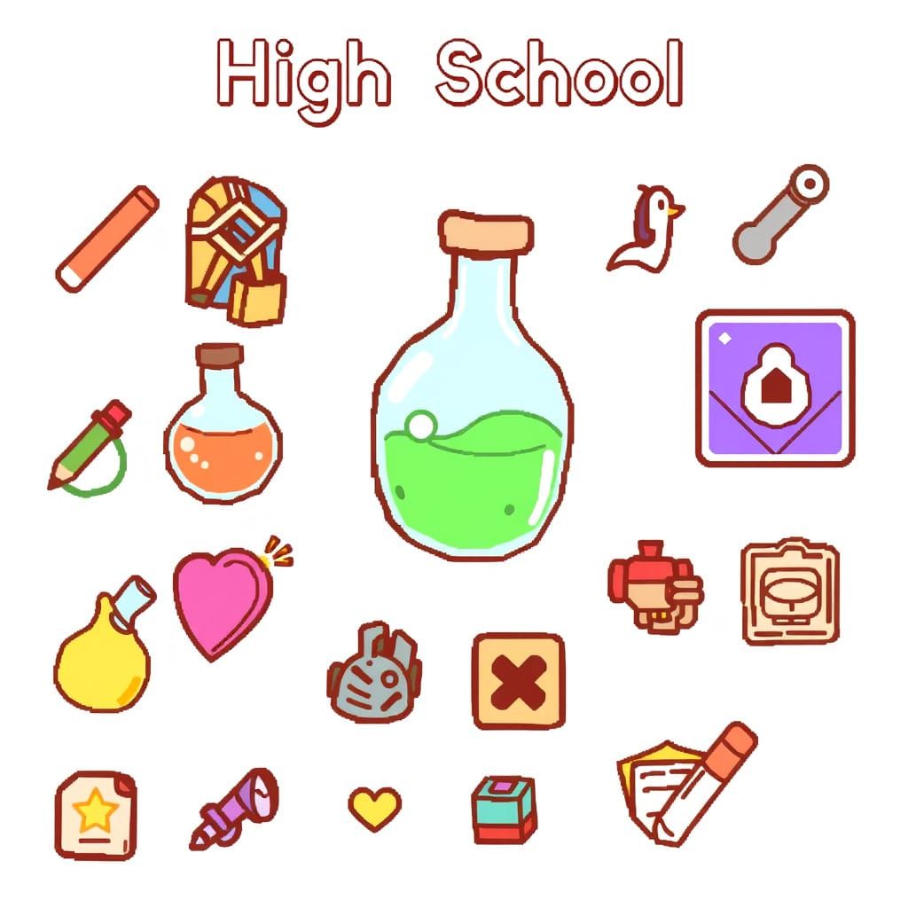 Early 90's Anime JRPG Inventory Icons in Pixel Art... - AI Art