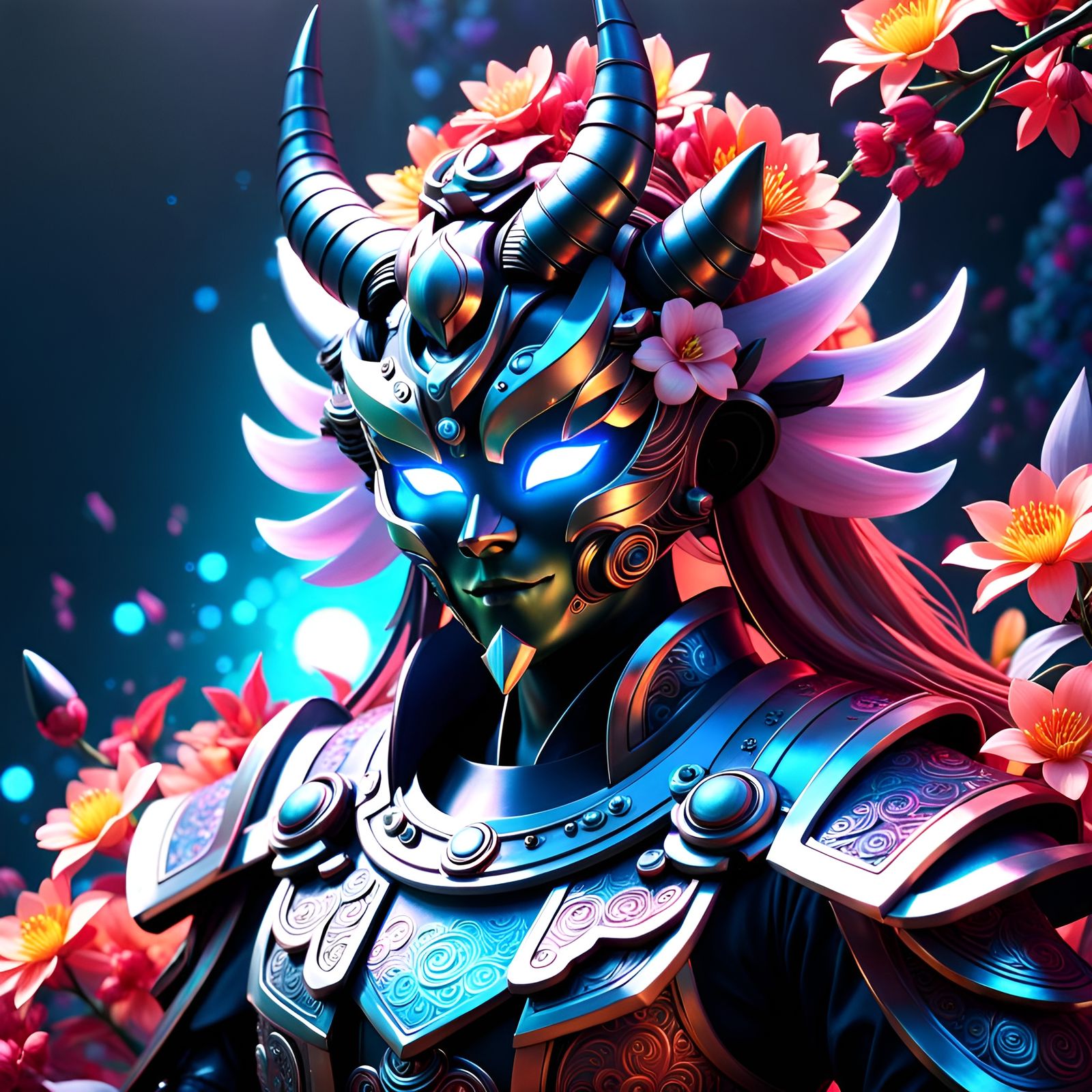Flower robot Oni - AI Generated Artwork - NightCafe Creator
