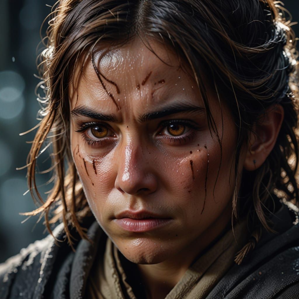 Sad Brown-Eyed Jedi Knight in Macro Close-Up - AI Art