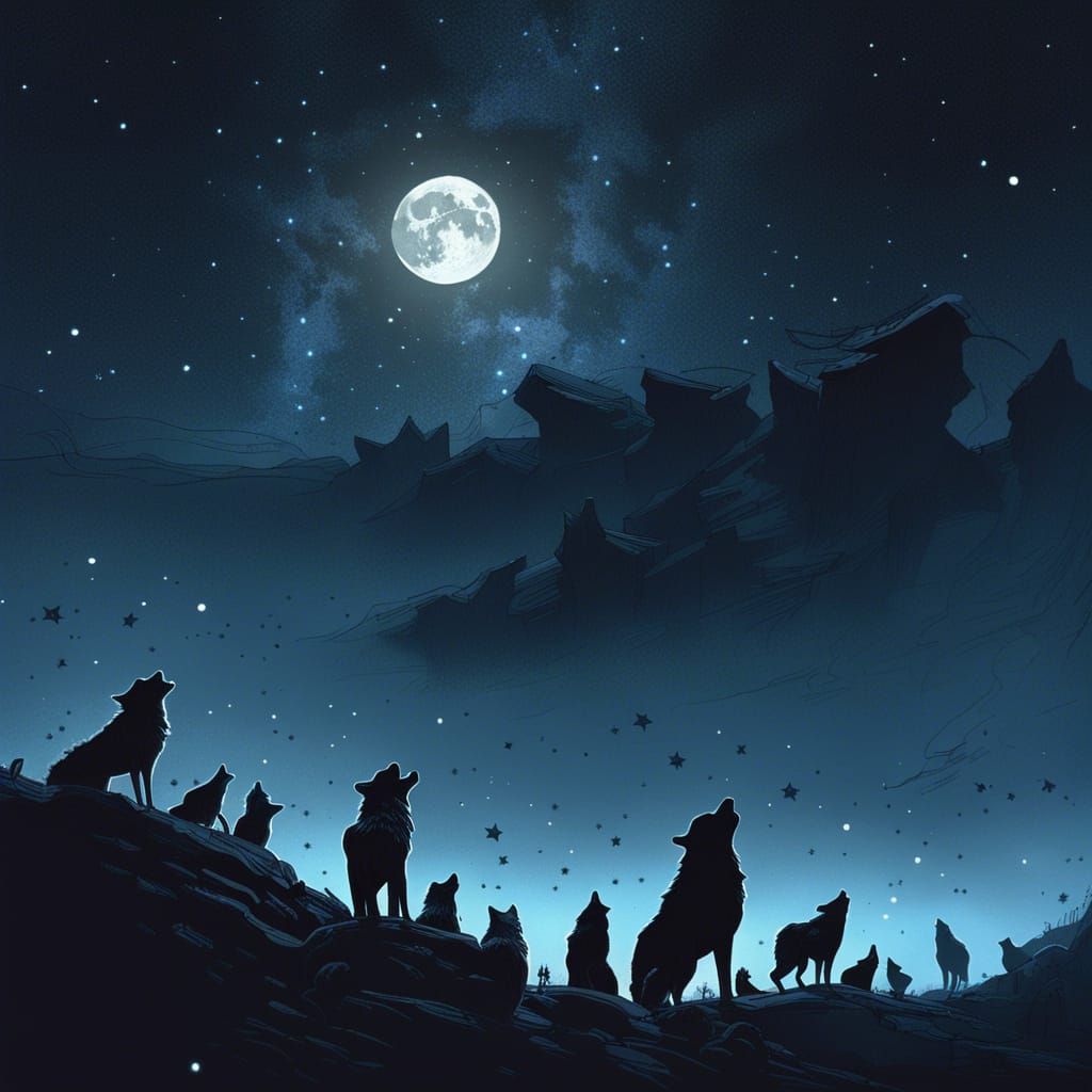 Wolves howling in mourning - AI Generated Artwork - NightCafe Creator