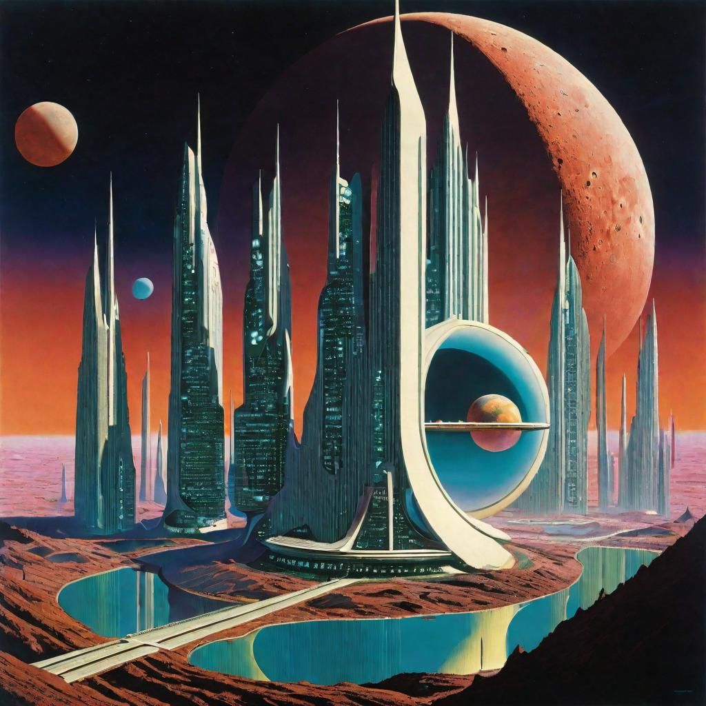 City on the moon (utopian:1.1) retrofuturism - AI Generated Artwork - NightCafe Creator