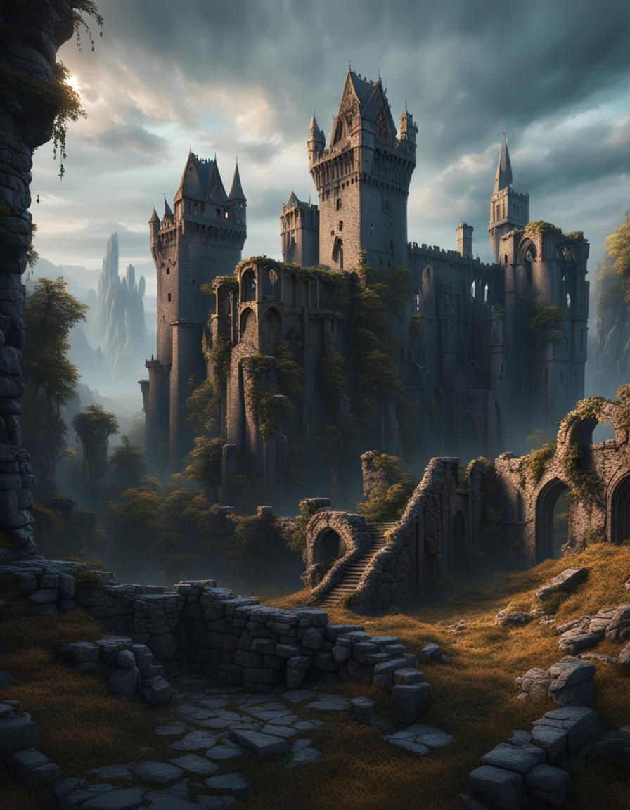 Ruins of a medieval castle Epic cinematic brilliant stunning intricate ...