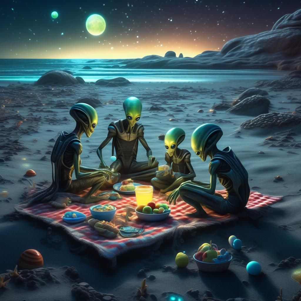 Alien Family having a picnic on a Planet - AI Generated Artwork ...
