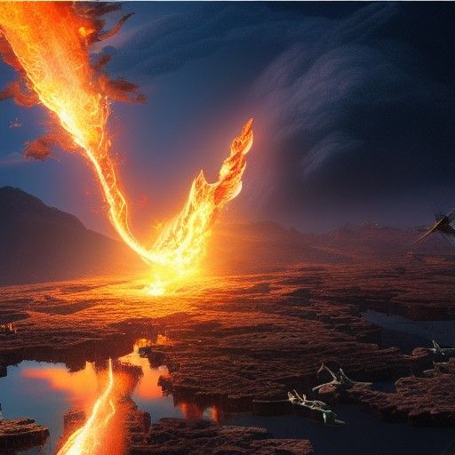 Flaming meteor storm Epic cinematic brilliant stunning intricate ...