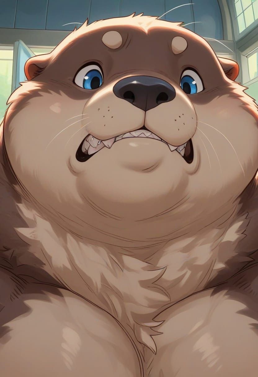 Muscular Obese Otter Portrait with Irritated Expre... - AI Art