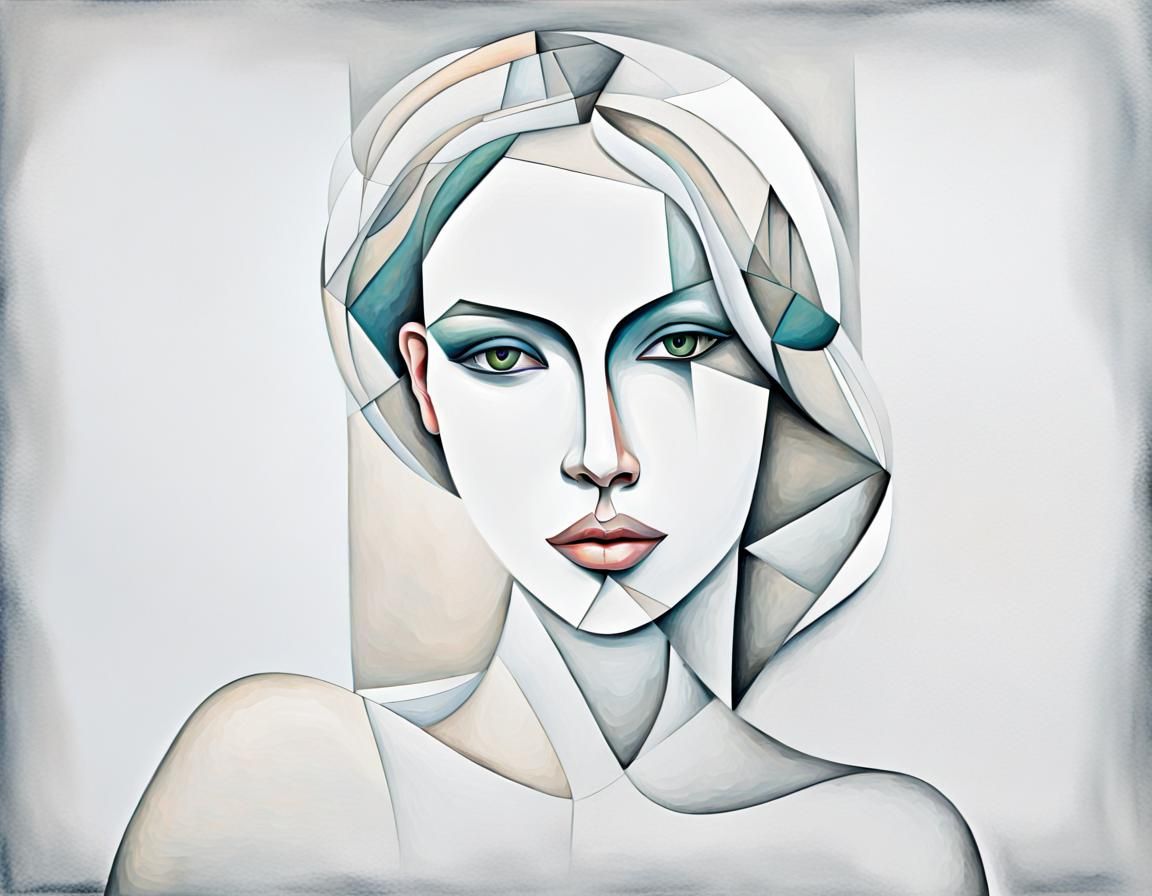 cubist painting using bright colors of young woman - AI Generated ...